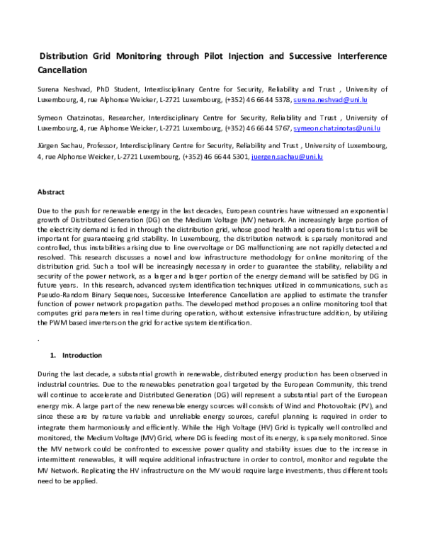 (PDF) Distribution Grid Monitoring through Pilot Injection and Successive Interference Cancellation