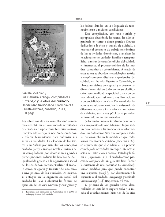 (PDF) Reseña. El trabajo y la ética del cuidado de Pascale Molinier y ...