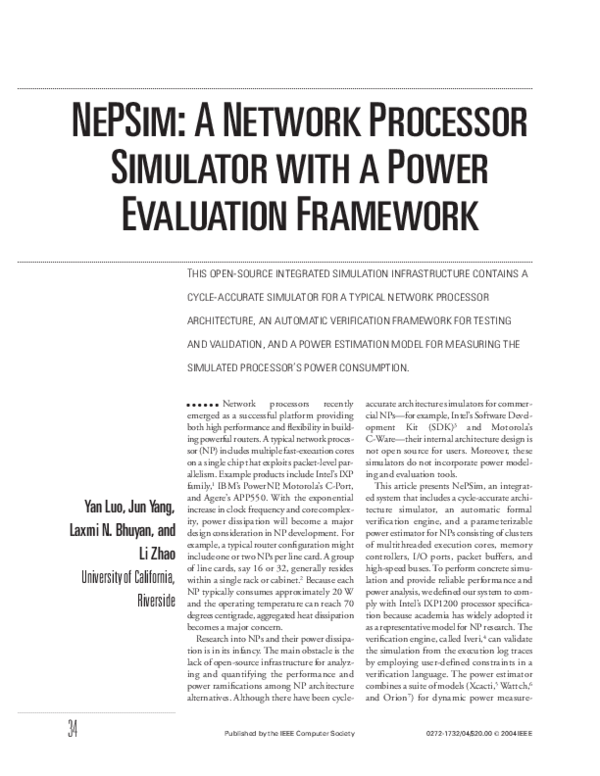 (PDF) NePSim: a network processor simulator with a power evaluation framework