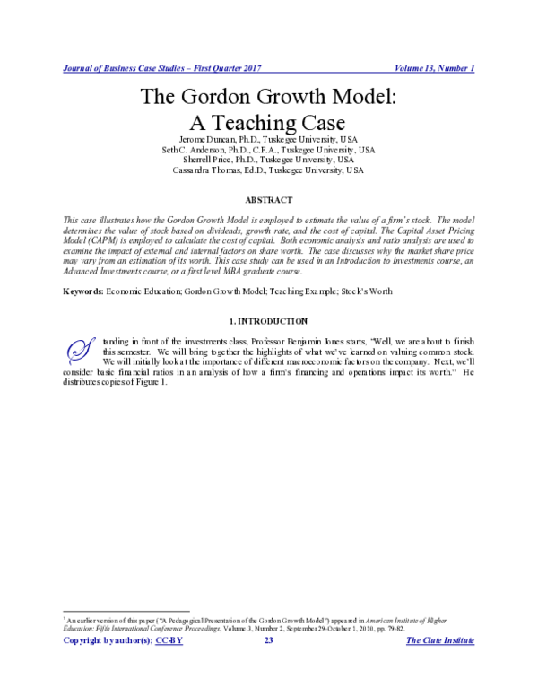 (PDF) The Gordon Growth Model: A Teaching Case