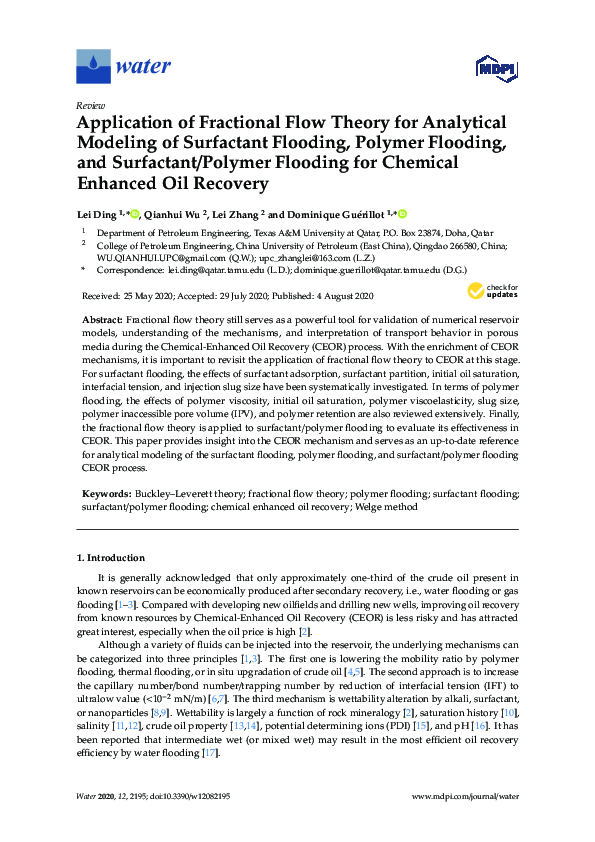 (PDF) Application of Fractional Flow Theory for Analytical Modeling of Surfactant Flooding ...