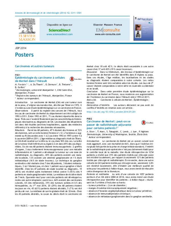 (PDF) Épidémiologie du carcinome à cellules de Merkel dans l’Hérault ...