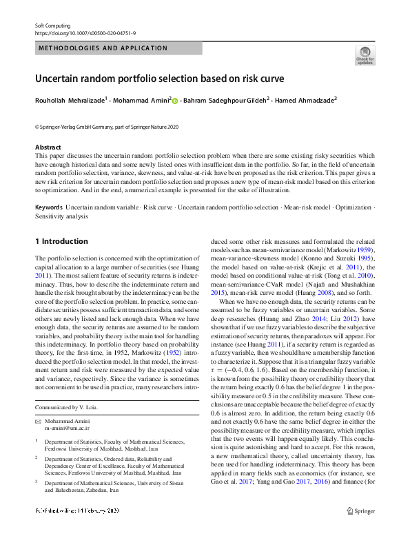 (PDF) Uncertain random portfolio selection based on risk curve