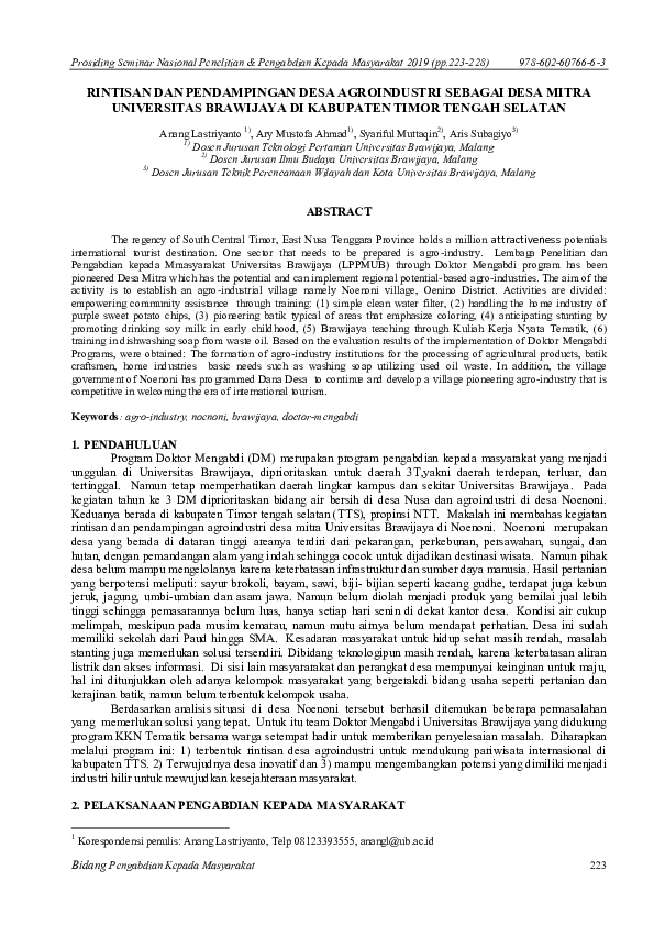 (PDF) Rintisan Dan Pendampingan Desa Agroindustri Sebagai Desa Mitra ...