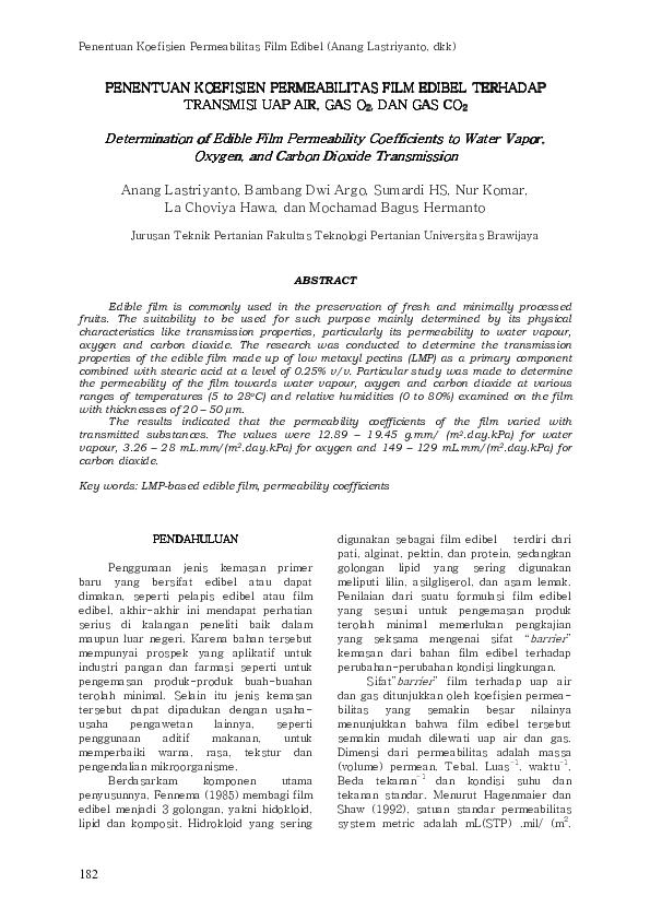 (PDF) Determination of Edible Film Permeability Coefficients to Water ...