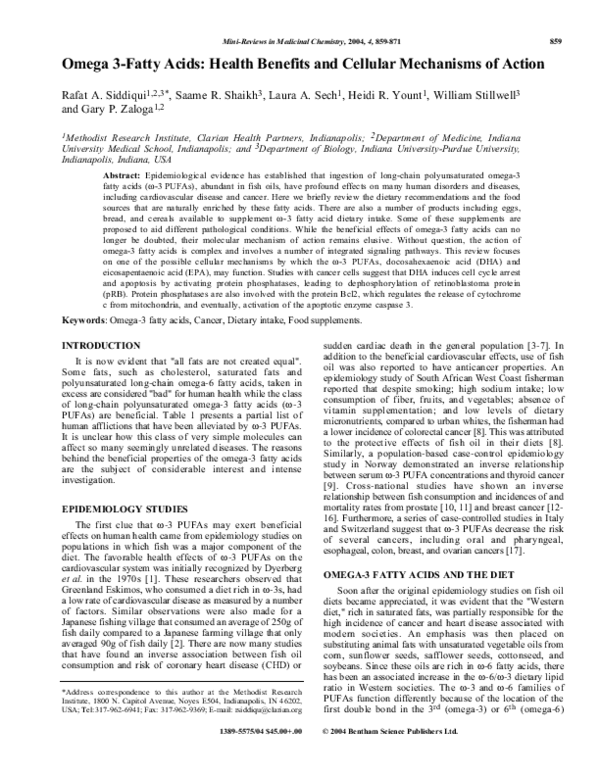 (PDF) Omega 3-Fatty Acids: Health Benefits and Cellular Mechanisms of Action