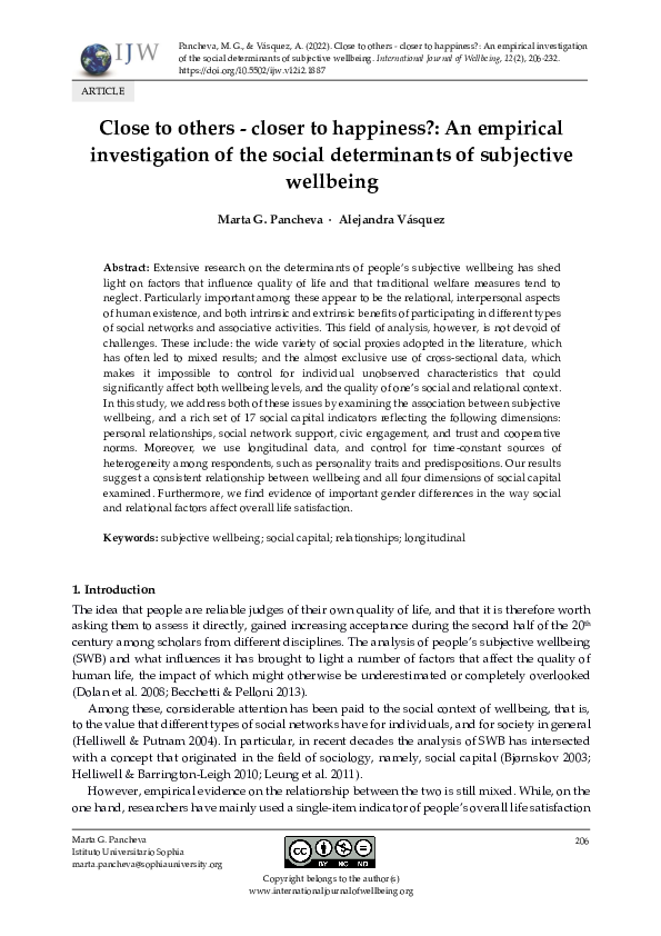 (PDF) Close to others - closer to happiness?: An empirical ...