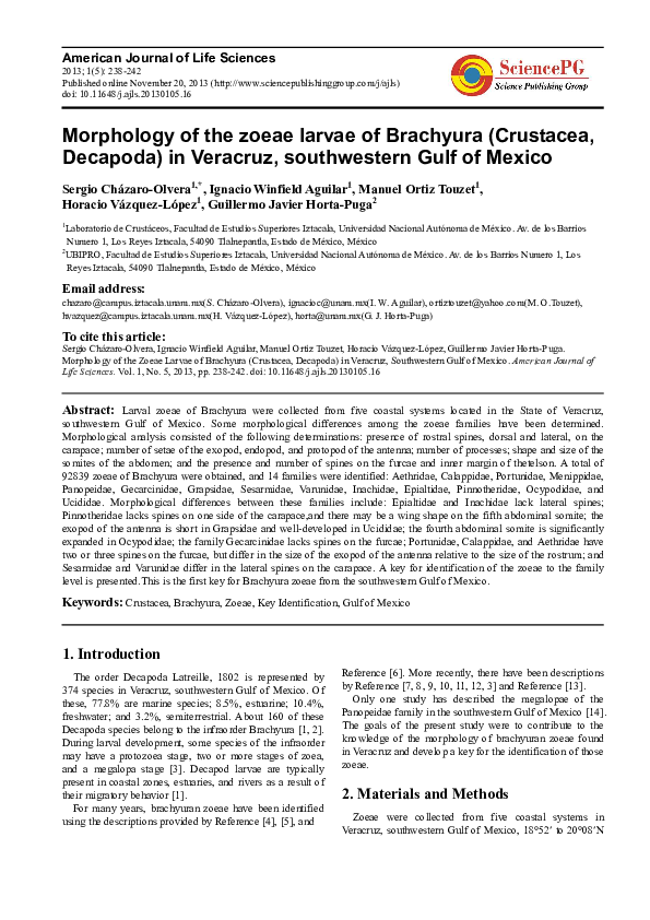 (PDF) Morphology of the Zoeae Larvae of Brachyura (Crustacea, Decapoda ...
