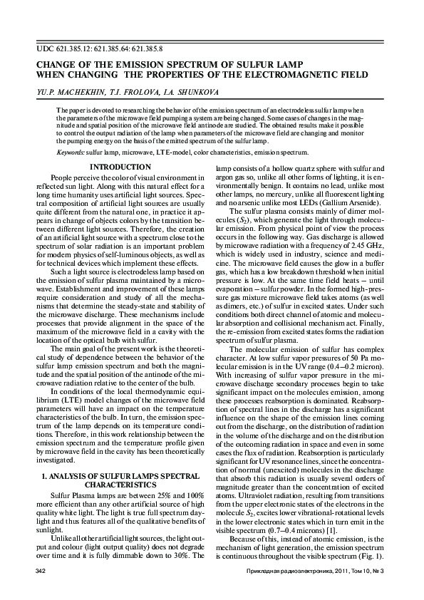 (PDF) Change of the Emission Spectrum of Sulfur Lamp when Changing the ...