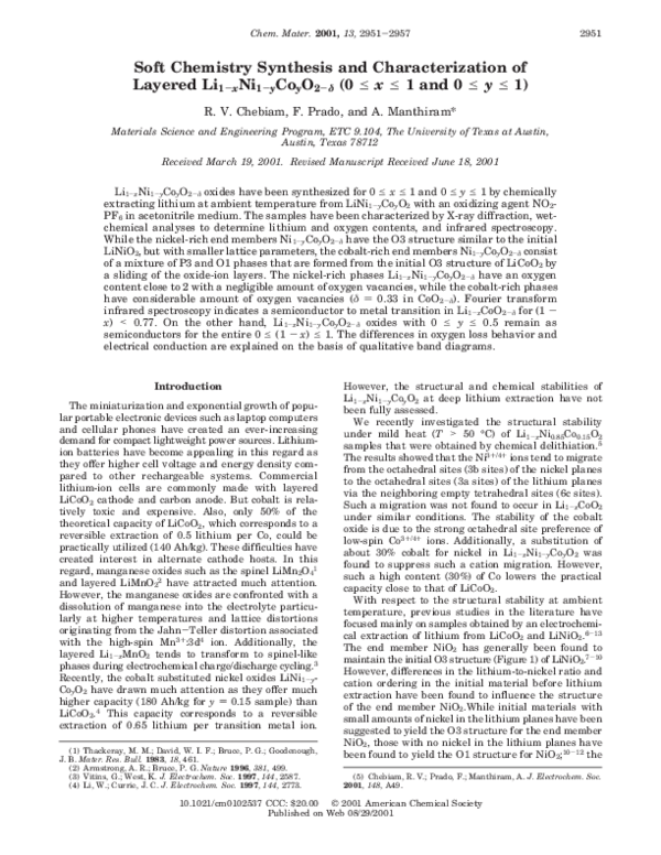 (PDF) Soft Chemistry Synthesis and Characterization of Layered Li1-xNi1-yCoyO2-δ (0 ≤ x ≤ 1 and ...