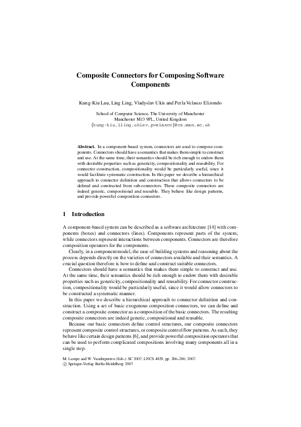 (PDF) Composite Connectors for Composing Software Components