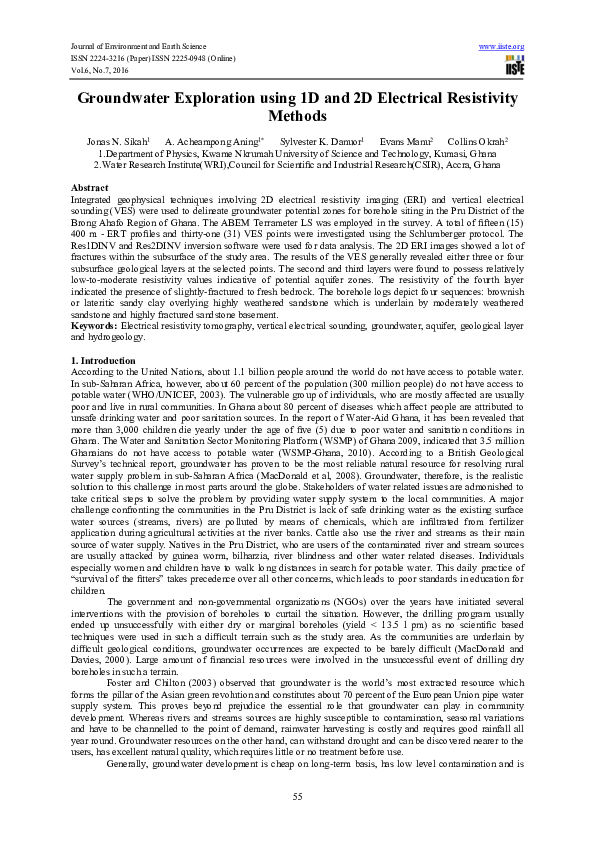 (PDF) Groundwater Exploration using 1D and 2D Electrical Resistivity Methods