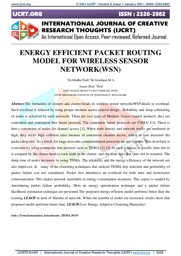 (PDF) Energy-Efficient Packet Routing Model for Wireless Sensor Network