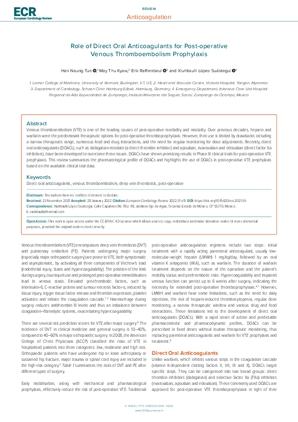 (PDF) Role of Direct Oral Anticoagulants for Post-operative Venous ...