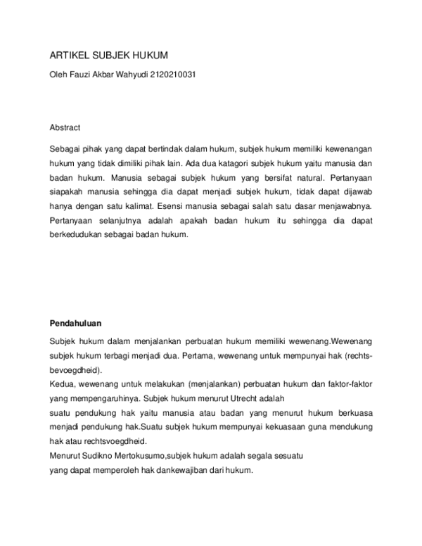 (PDF) ARTIKEL SUBJEK HUKUM