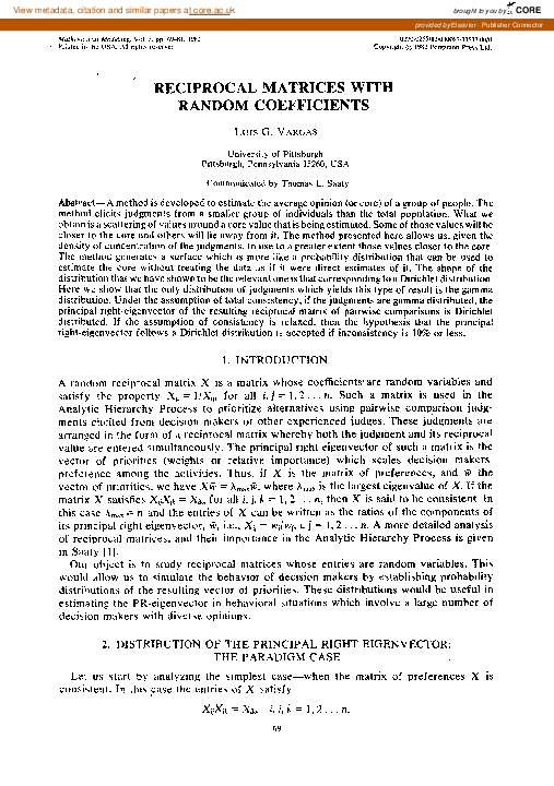 (PDF) Reciprocal matrices with random coefficients | Luis Naranjo Vargas - Academia.edu