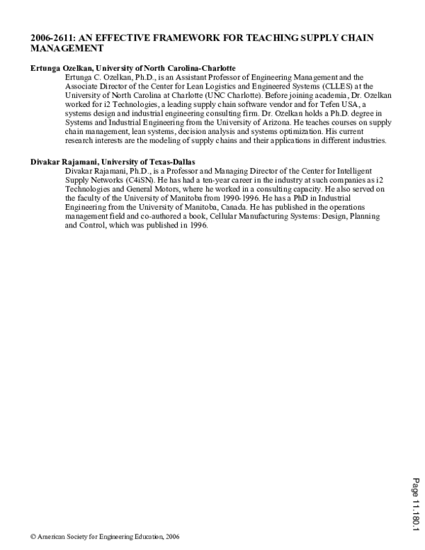 (PDF) An Effective Framework For Teaching Supply Chain Management