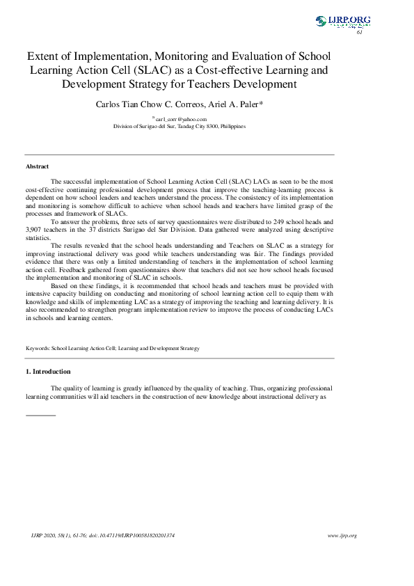 (PDF) Extent of Implementation, Monitoring and Evaluation of School ...