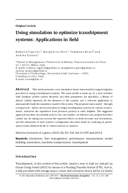 (PDF) Using simulation to optimize transhipment systems: Applications in field