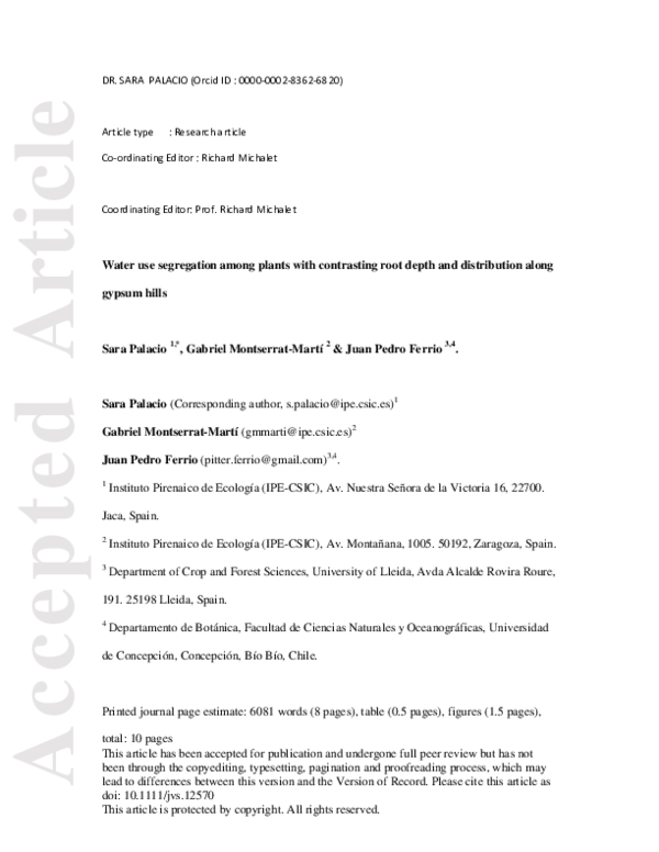 (PDF) Water use segregation among plants with contrasting root depth ...