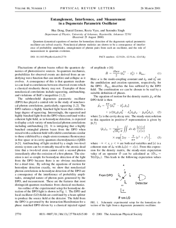 (PDF) Entanglement, Interference, and Measurement in a Degenerate Parametric Oscillator