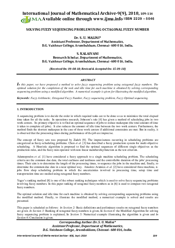 Pdf Solving Fuzzy Sequencing Problem Using Octagonal Fuzzy Number 6687