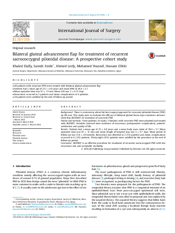 (PDF) Bilateral gluteal advancement flap for treatment of recurrent ...