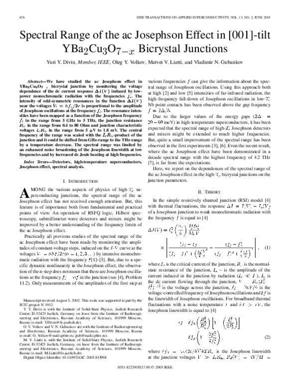 (PDF) Spectral range of the ac Josephson effect in [001]-tilt YBa/sub 2 ...