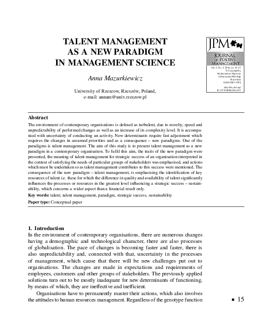 (PDF) Talent Management as a New Paradigm in Management Science