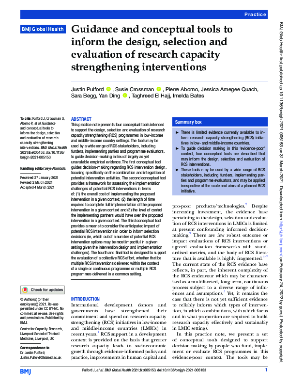 (PDF) Guidance and conceptual tools to inform the design, selection and ...