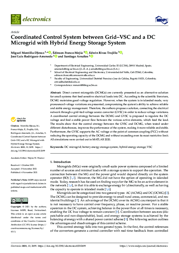 (PDF) Coordinated Control System between Grid–VSC and a DC Microgrid with Hybrid Energy Storage ...