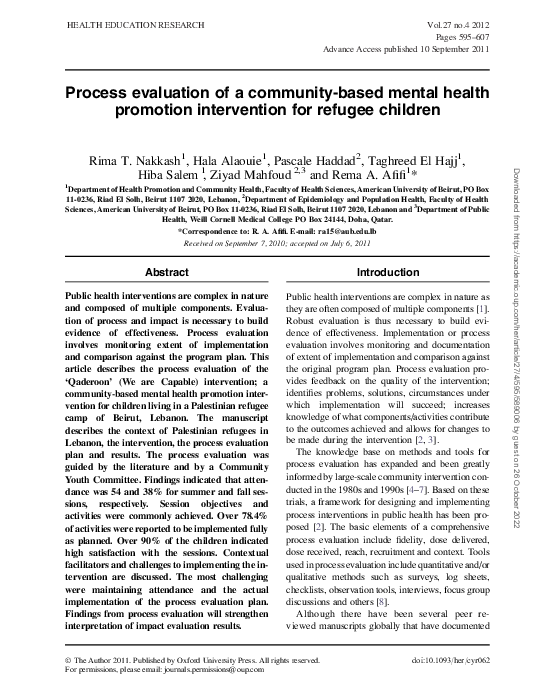(PDF) Process evaluation of a community-based mental health promotion ...