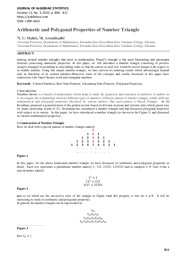 (PDF) Arithmetic and Polygonal Properties of Number Triangle