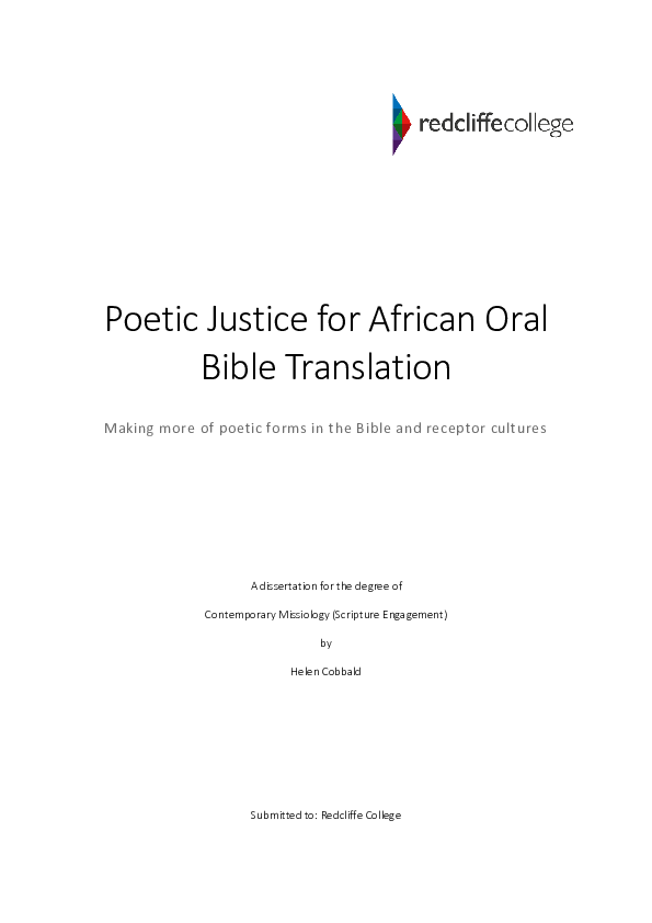 (PDF) Poetic Justice for African Oral Bible Translation