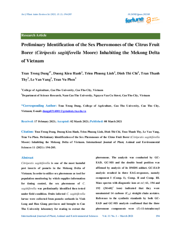 Pdf Preliminary Identification Of The Sex Pheromones Of The Citrus