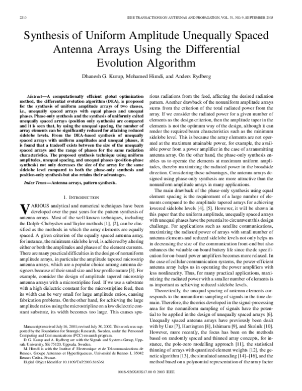 Pdf Synthesis Of Uniform Amplitude Unequally Spaced Antenna Arrays Using The Differential