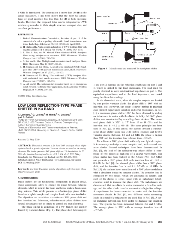(PDF) Low loss reflection-type phase shifter in Ku band