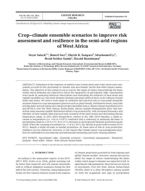 (PDF) Crop-climate ensemble scenarios to improve risk assessment and ...