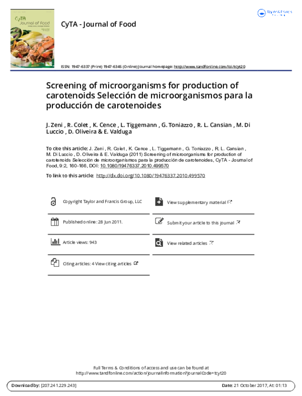 (PDF) Screening of microorganisms for production of carotenoids Selección de microorganismos ...