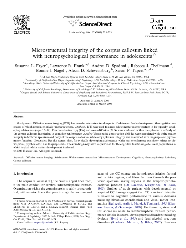 (PDF) Microstructural integrity of the corpus callosum linked with ...