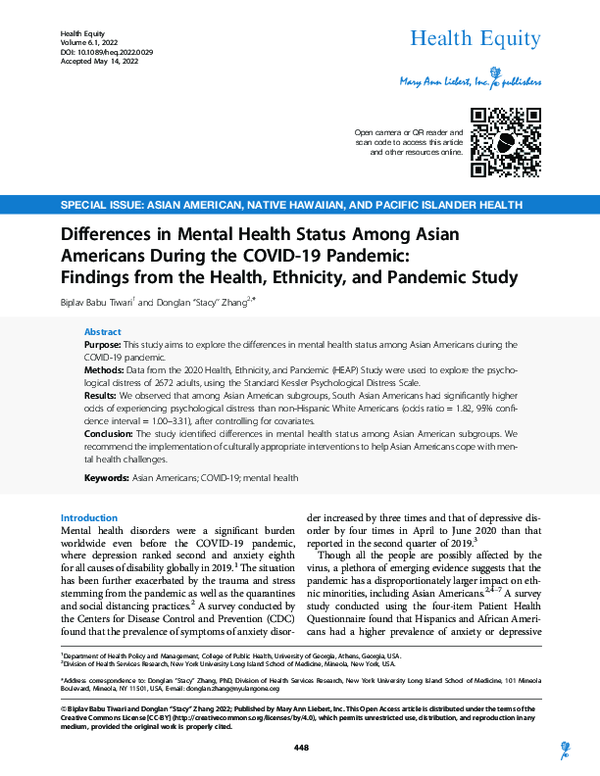 (PDF) Differences in Mental Health Status Among Asian Americans During ...