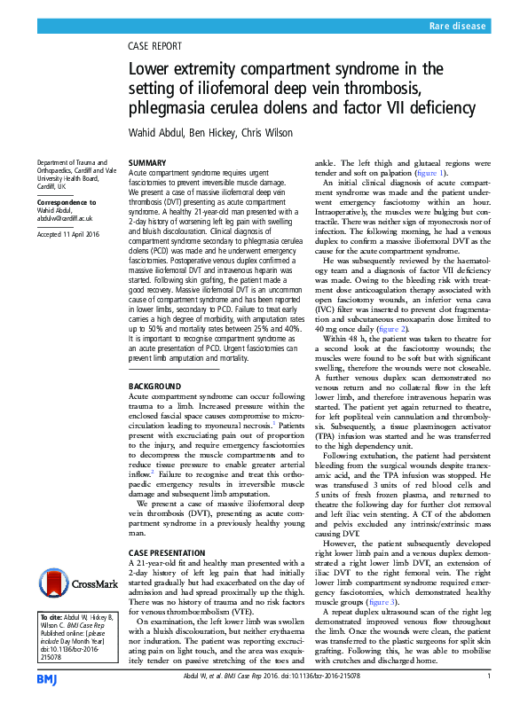 (PDF) Lower extremity compartment syndrome in the setting of ...