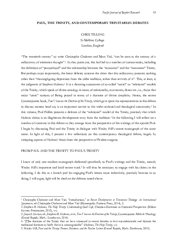 (PDF) Paul, the Trinity, and Contemporary Trinitarian Debates