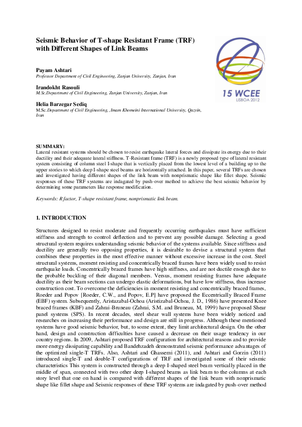 (PDF) Seismic Behavior of T-shape Resistant Frame ( TRF ) with ...