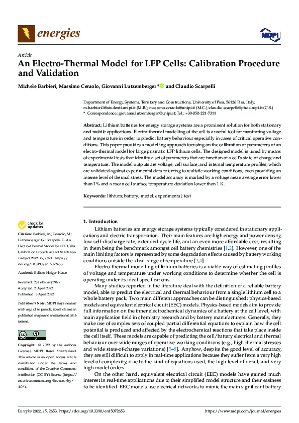 (PDF) An Electro-Thermal Model for LFP Cells: Calibration Procedure and ...