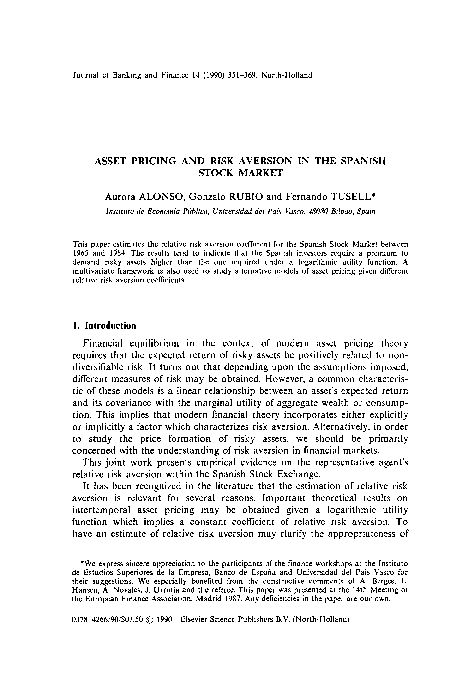 (PDF) Asset pricing and risk aversion in the Spanish stock market