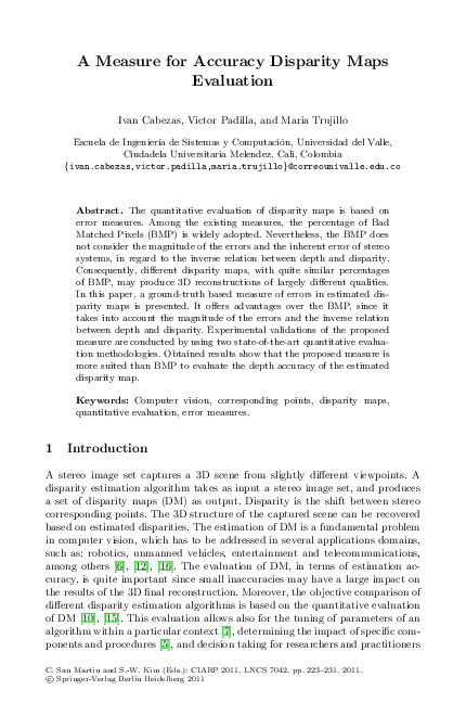 (PDF) A Measure for Accuracy Disparity Maps Evaluation