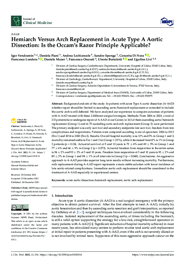 (PDF) Hemiarch Versus Arch Replacement in Acute Type A Aortic ...