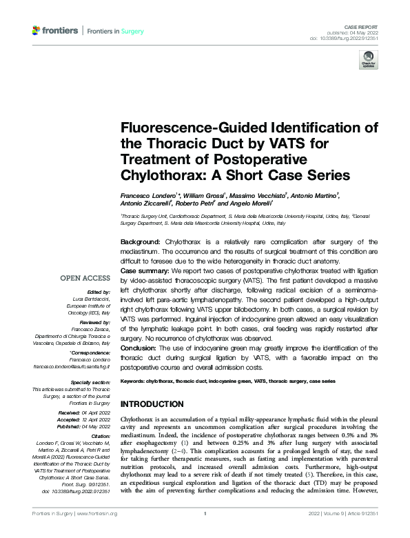 (PDF) Fluorescence-Guided Identification of the Thoracic Duct by VATS ...