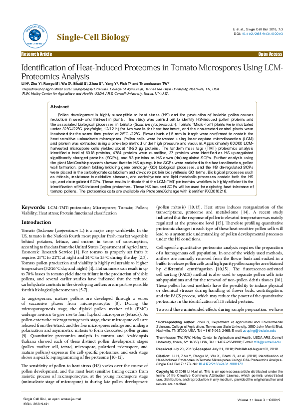 (PDF) Identification of Heat-Induced Proteomes in Tomato Microspores ...